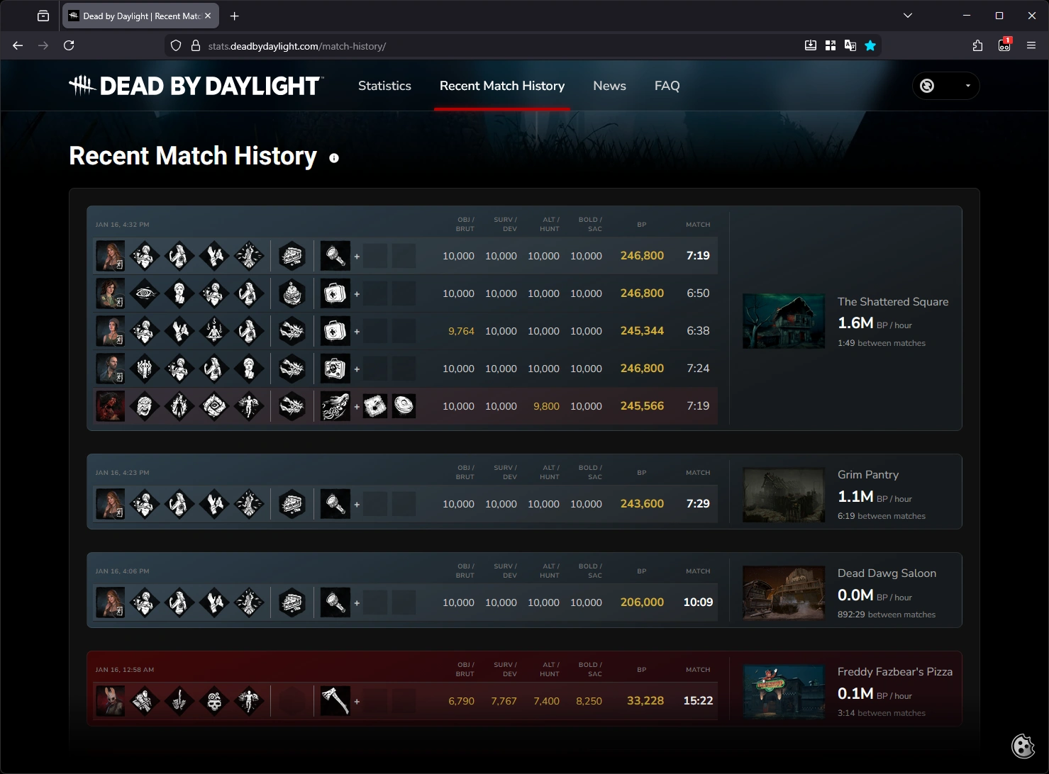 DBD Detailed Match History - Stats
