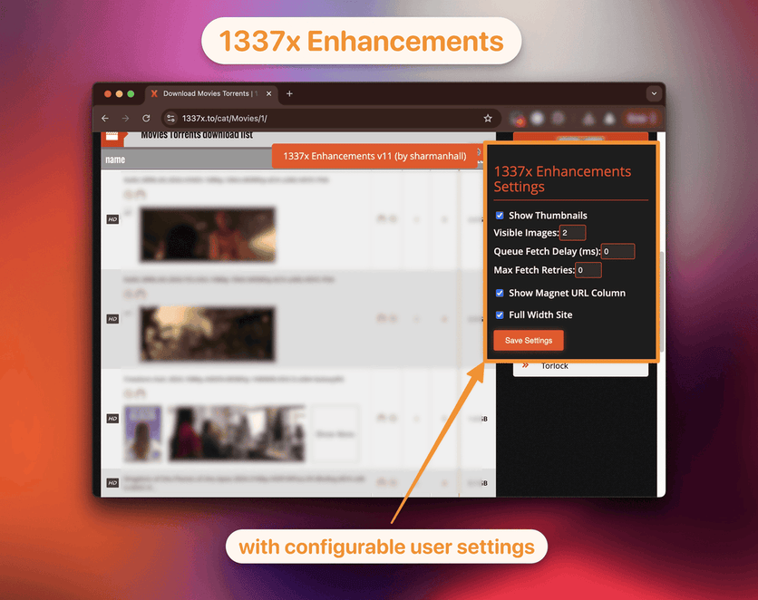 1337x - Combined Enhancements 2025 (v16) - Configurable - 源代码