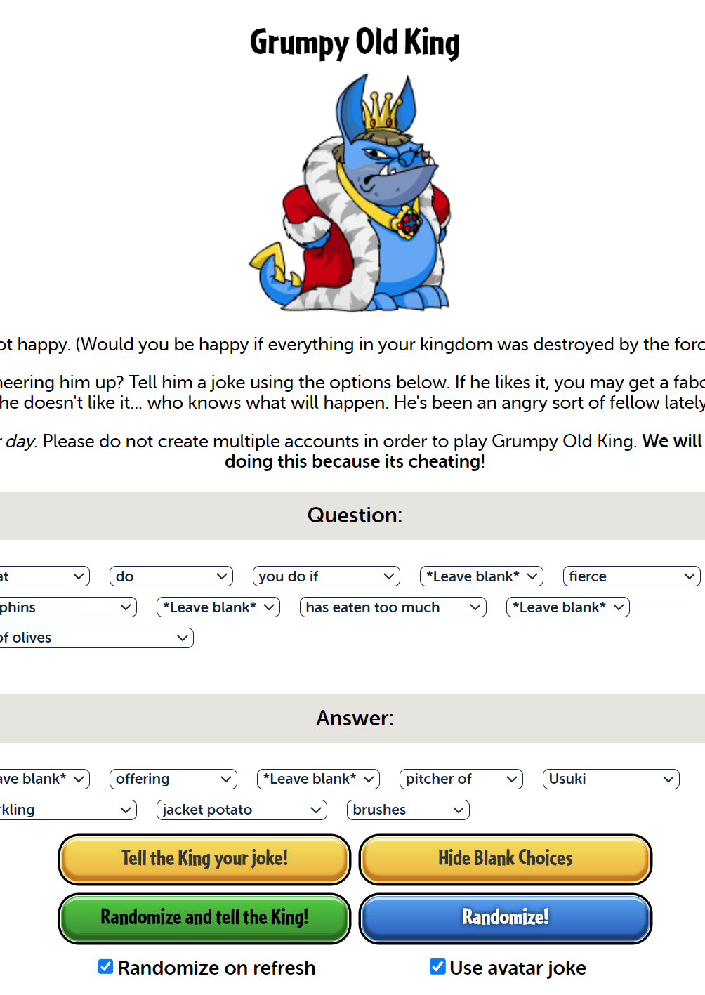 [Neopets] Grumpy Old King and Wise Old King Randomizer