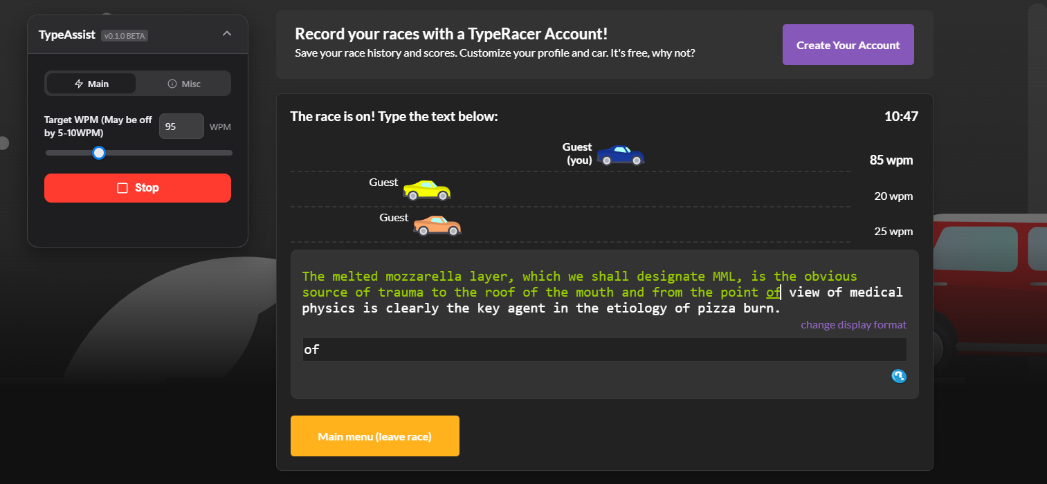 TypeAssist v0.1.1 BETA | A typing script for typeracer